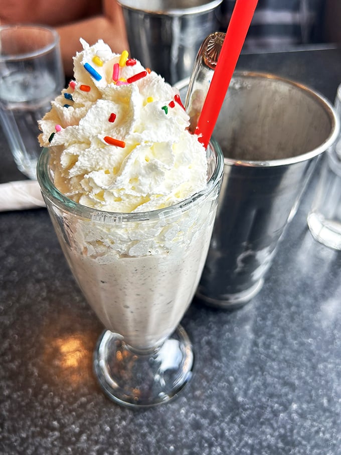 Vanilla, but make it fabulous! This milkshake is dressed to impress with a sprinkle party on top. Talk about shaking things up!