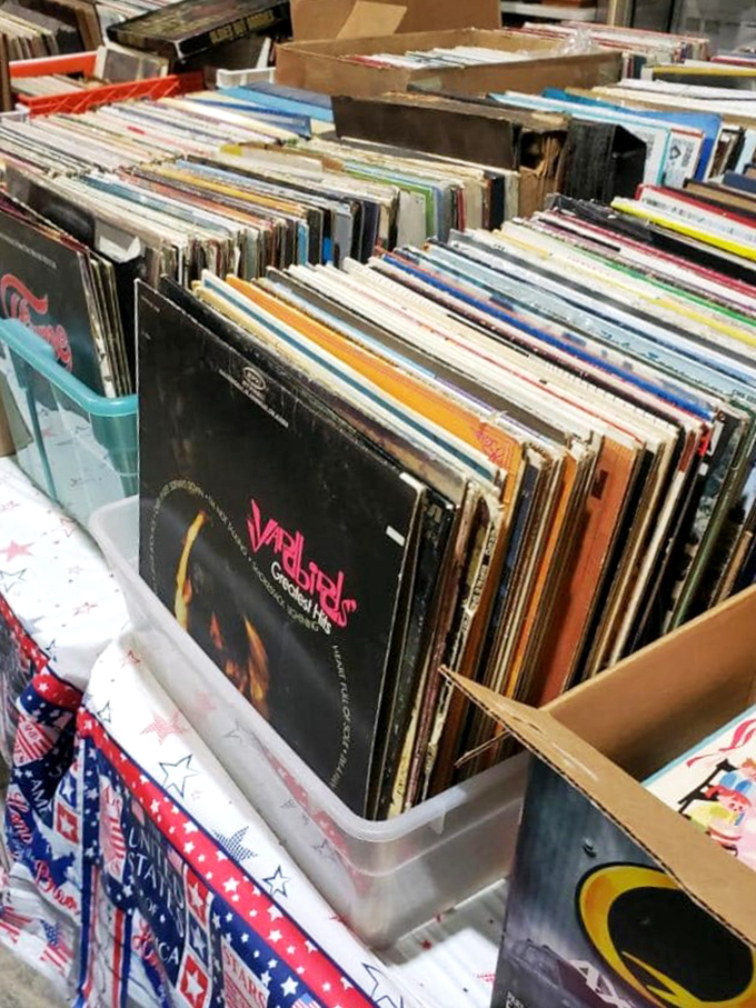 Vinyl enthusiasts, rejoice! This crate of records is like a time capsule of musical memories. Who needs Spotify when you've got vintage vinyl?
