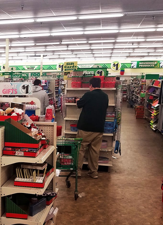 Fellow bargain hunters navigate the aisles with the focused determination of archaeologists on the verge of discovering retail gold.