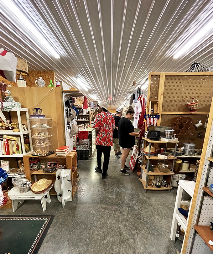 Treasure hunters in their natural habitat, navigating the narrow pathways between yesterday's belongings and tomorrow's conversation pieces.