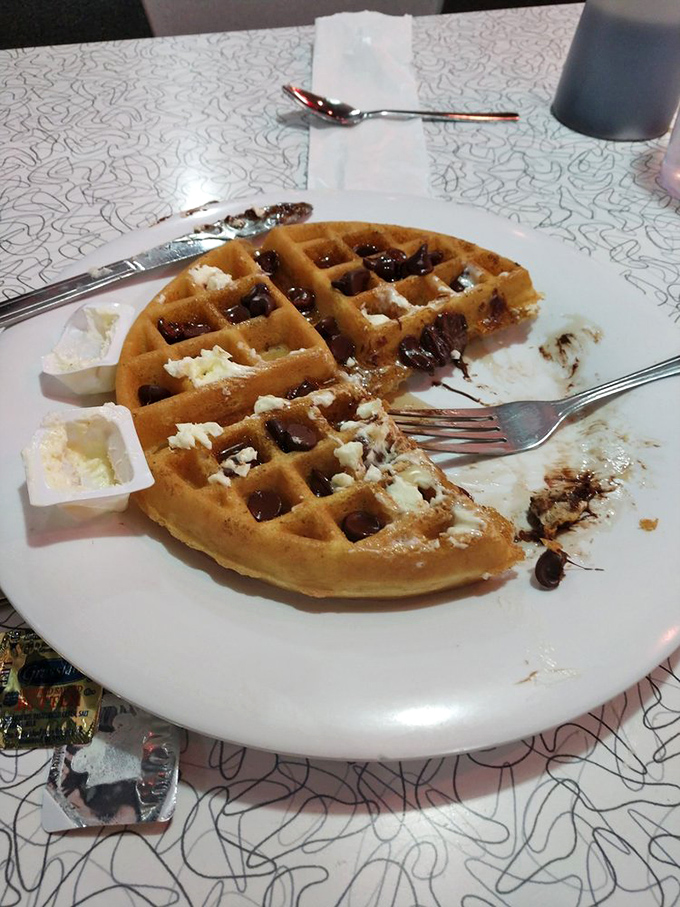 Waffle perfection achieved! Those deep pockets are just begging for rivers of syrup and dollops of butter. It's breakfast architecture at its finest.