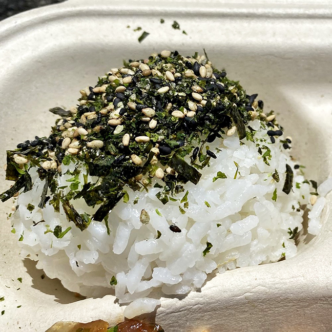 This isn't just white rice, it's a fluffy cloud ready to catch falling fish from heaven. Sprinkle on some furikake for extra oomph!