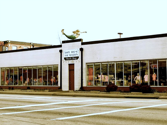 "Hope House: Where vintage dreams come true. That mermaid statue? She's seen some things."