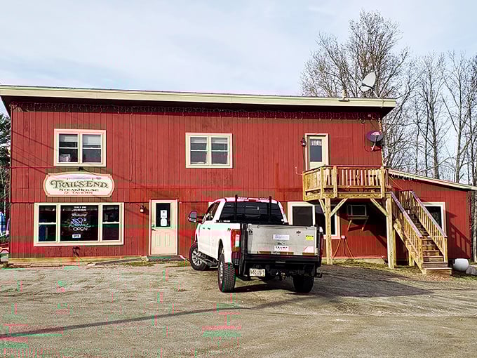 Trail's End: Where the steaks are as big as the Maine wilderness. This red barn is serving up cowboy-sized portions with Yankee hospitality.