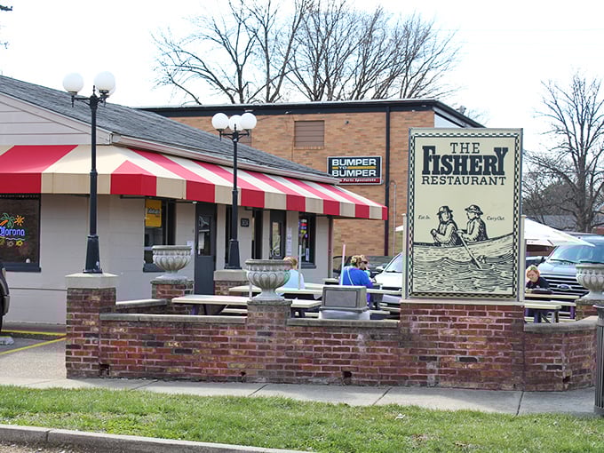 The Fishery: Where striped awnings hide oceans of flavor. This brick facade is the gateway to seafood nirvana!