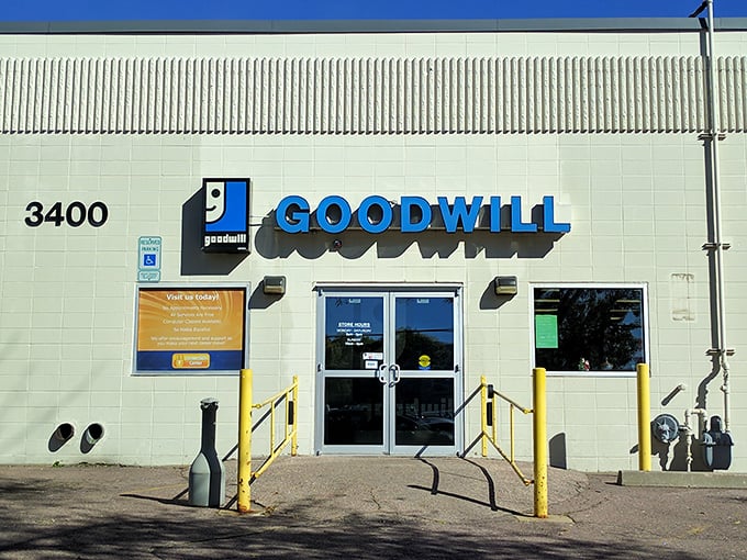 Caution: Extreme deals ahead! Goodwill's modern exterior belies the timeless treasures within. Prepare for a blast from the past!