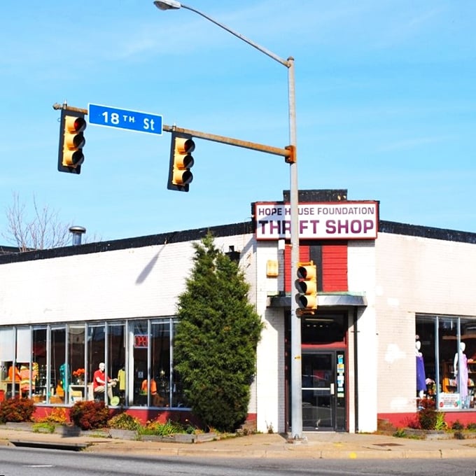 "18th Street meets Bargain Boulevard at Hope House. It's like a department store for time travelers."