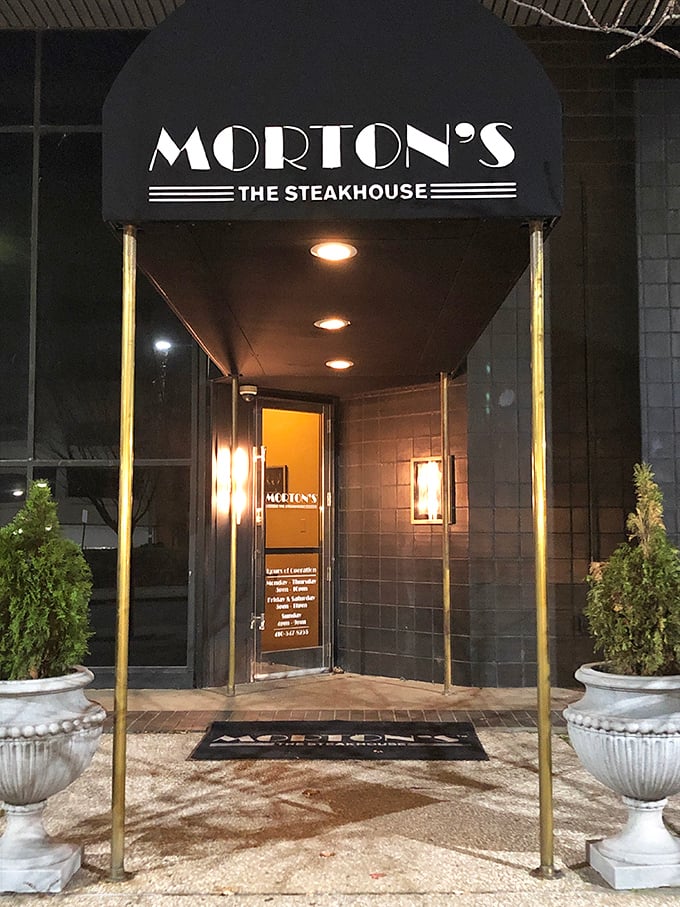 Morton's classic awning: Step under this canopy and into a world of culinary indulgence. It's the red carpet of the steak world.