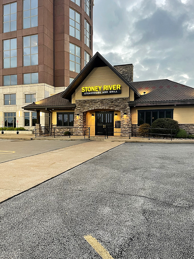 Steak night done right! Stoney River's inviting entrance is your gateway to a world of meaty marvels and savory satisfaction.