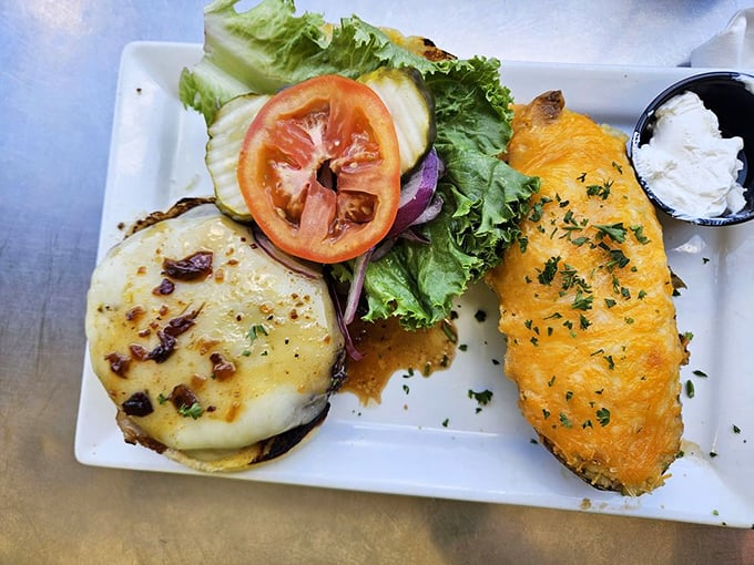 The Bourbon Jalapeno Bacon Bison Burger: where the buffalo roam and the taste buds rejoice. It's a mouthful to say and a pleasure to devour.