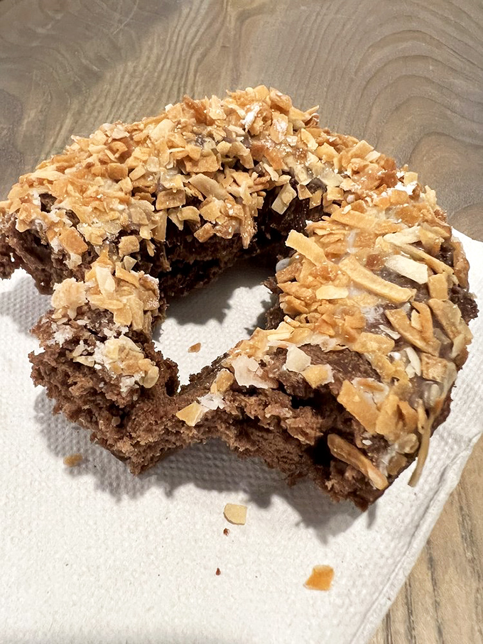 Meet the doughnut that thinks it's a candy bar. This chocolate-coconut creation is the Clark Kent of pastries &ndash; humble exterior, superhero inside.