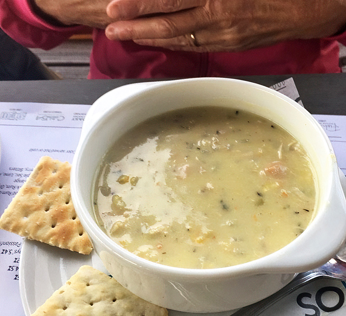 Crackers: the unsung heroes of soup enjoyment. They're like tiny, crunchy lifeboats for your chowder expedition.