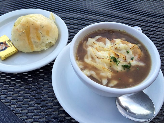 French onion soup and its trusty sidekick: the perfect bread roll. Name a more iconic duo, I'll wait.