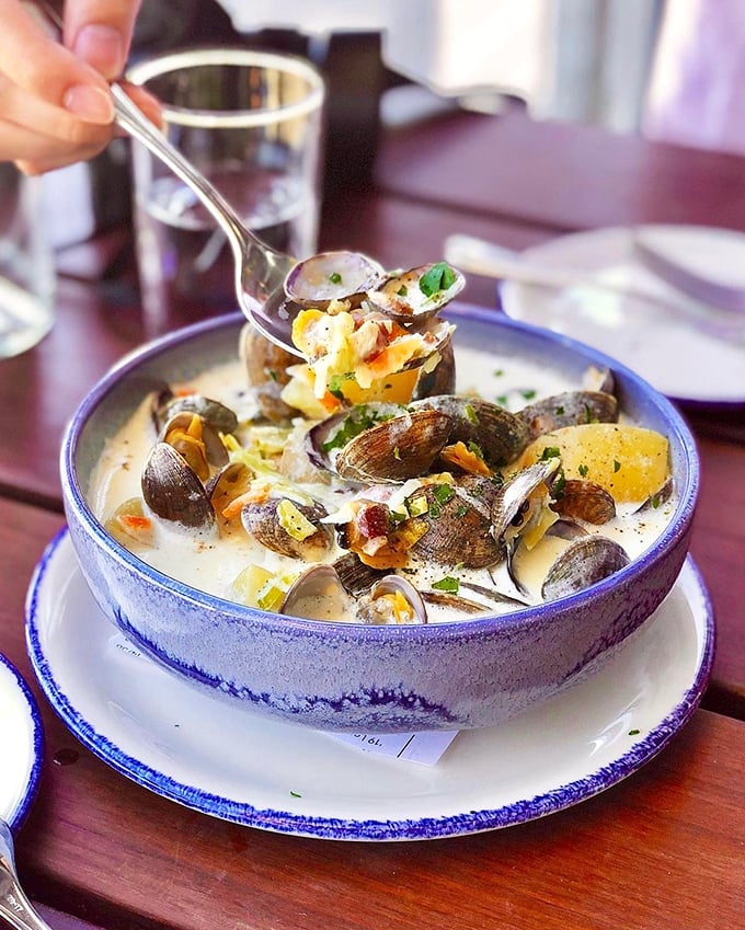 Clam chowder so creamy, it could make a New Englander weep with joy. Tomales Bay's finest, served with a side of California sunshine.