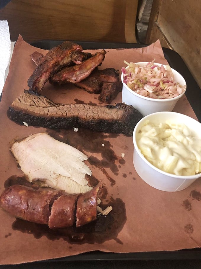 A platter that would make Fred Flintstone jealous. These ribs and brisket are proof that patience (and smoke) are virtuous indeed.