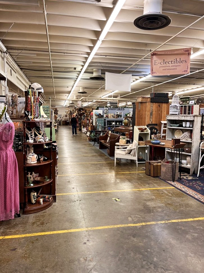 Treasure hunting in progress! This shopper might just stumble upon the vintage find of the century in this labyrinth of curiosities.