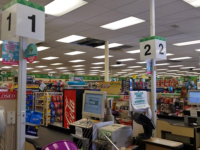 The numbered checkout lanes stand ready for bargain hunters, like finish lines in the Olympic sport of discount shopping.