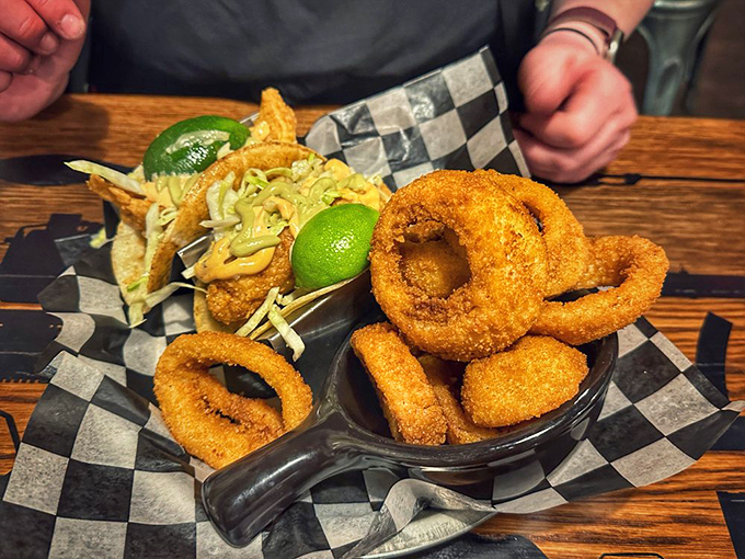 Crispy rings and loaded tacos join forces. It's a dynamic duo that would make Batman and Robin jealous.