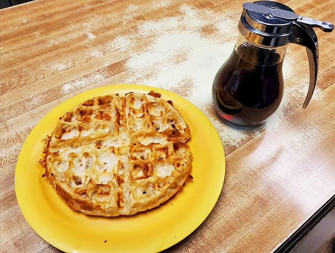Waffle perfection achieved! This golden grid of deliciousness is just begging for a river of syrup and a dollop of butter. Breakfast goals, unlocked!