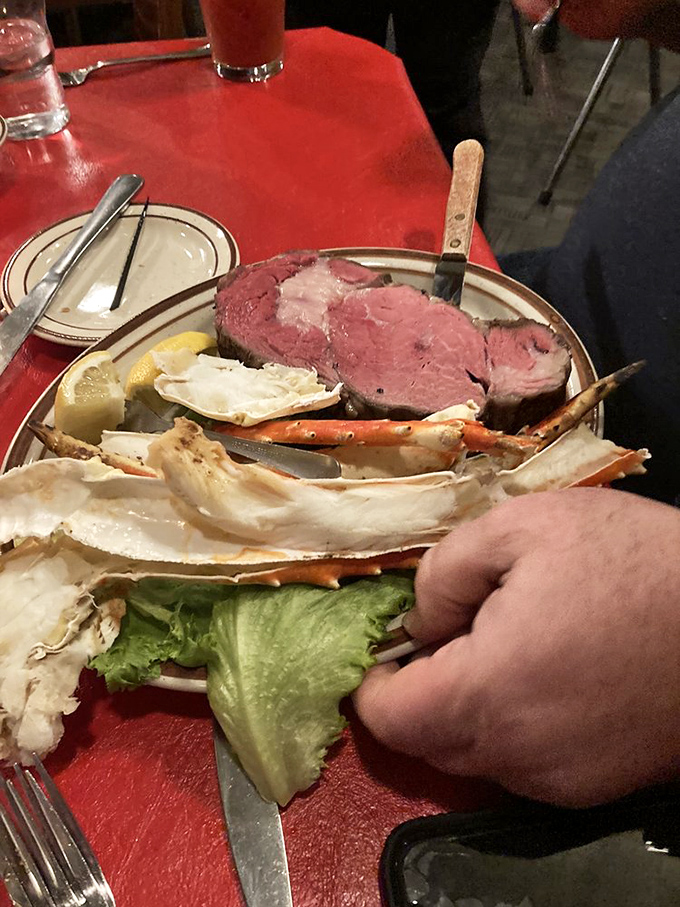 Land meets sea in this surf and turf masterpiece. Those crab legs are practically begging you to roll up your sleeves and dig in.