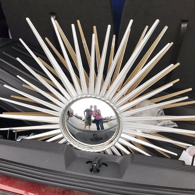 Mirror, mirror on the wall, who's the most stylish of them all? You are, in this sunburst's golden glow.