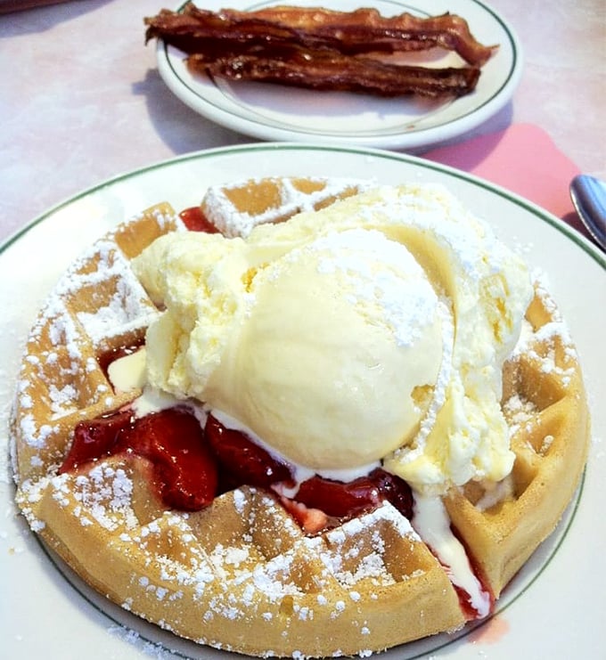 Berry nice to meet you! This waffle's got more toppings than a sundae bar, proving that sometimes more really is more when it comes to breakfast.