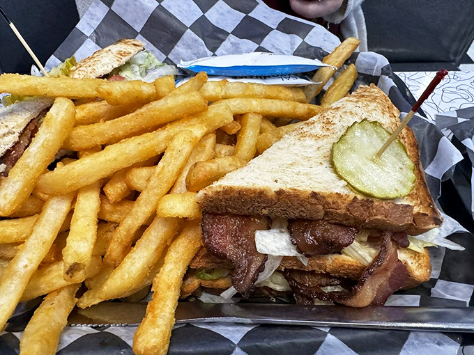 The BLT that ate Manhattan! This sandwich isn't just a meal, it's an edible skyscraper of crispy, juicy, tangy perfection.