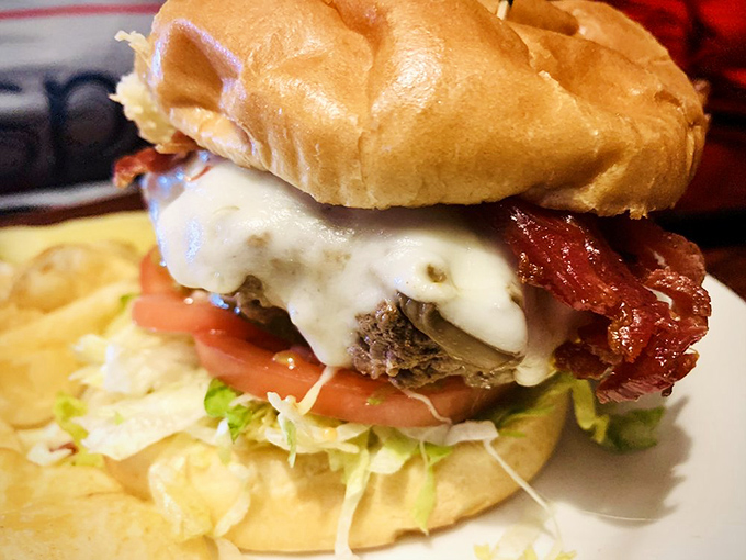 This bacon burger isn't just a meal; it's a work of art. Van Gogh had his sunflowers; Thurman has its bacon masterpieces.