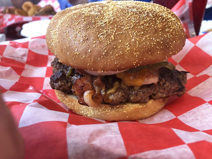 This isn't just a burger; it's a towering testament to the art of indulgence. It's the Leaning Tower of Deliciousness, Florida style.