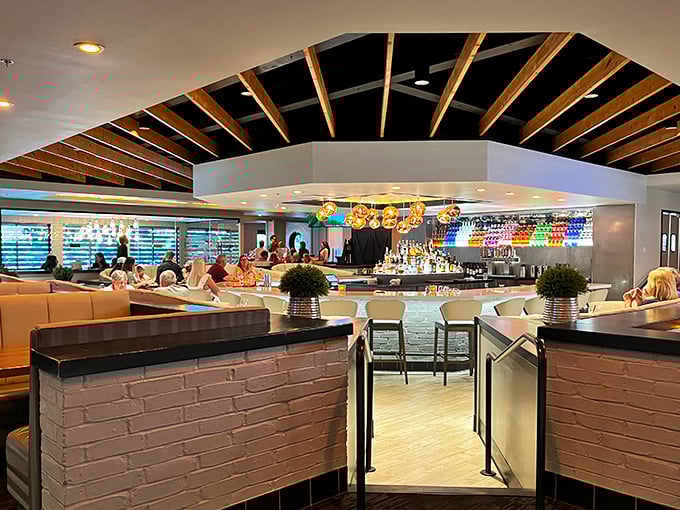 The bar area: where cocktails are crafted with the precision of a Swiss watchmaker and the flair of a Vegas showman.