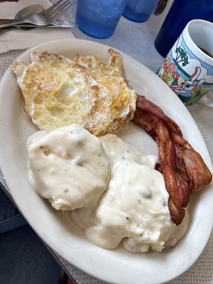 Biscuits and gravy that would make your grandmother both proud and jealous&mdash;the kind of dish that renders conversation impossible for at least three bites.