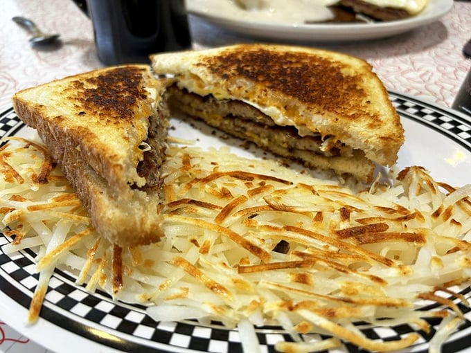 Breakfast sandwich or handheld happiness? Golden, crispy, and oozing with cheesy goodness, it's the morning hero we all need.