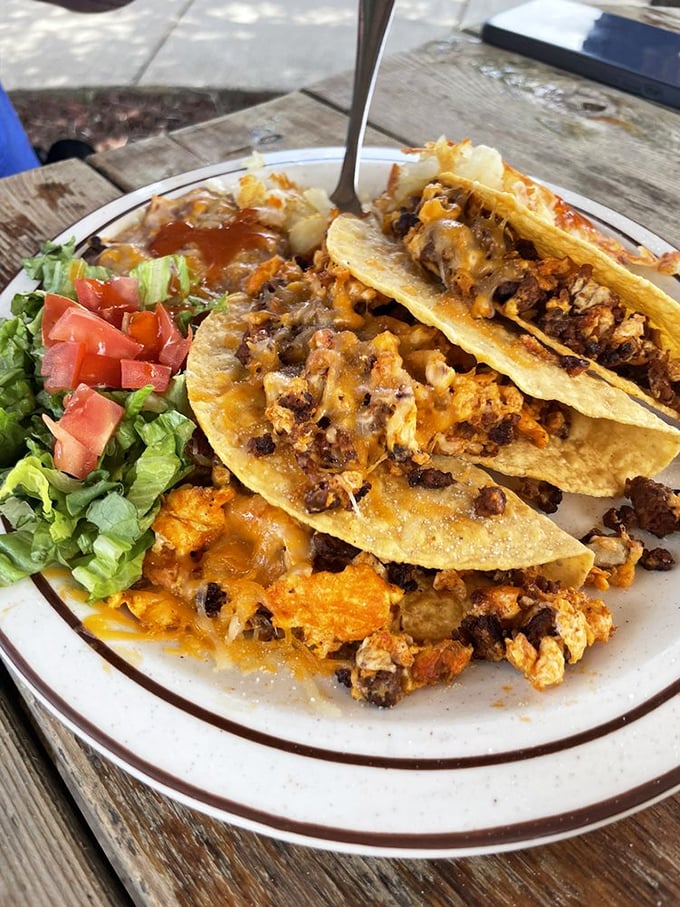 These breakfast tacos don't just speak Spanish; they sing it&mdash;a chorus of cheese, eggs, and chorizo that would make any morning mariachi band jealous.