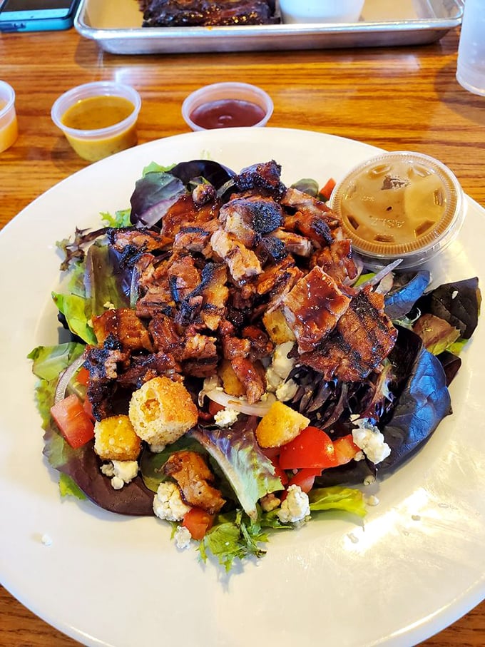 Who says you can't have it all? This salad proves you can be health-conscious and indulge in barbecue bliss. It's like yoga pants for your taste buds!