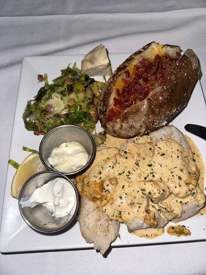 Fish so perfectly cooked it flakes at the mere suggestion of your fork, crowned with a creamy crab sauce fit for royalty.