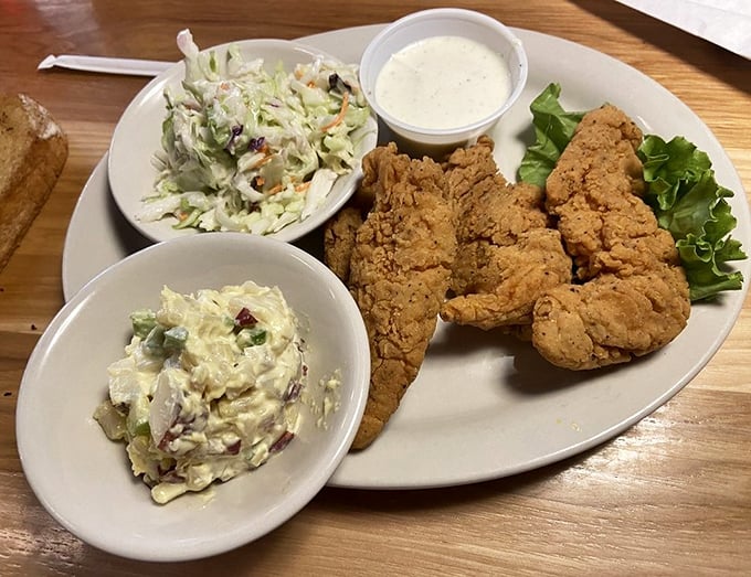 Chicken that's more dressed up than most of us on a Friday night. The coleslaw's there to remind you that vegetables exist.