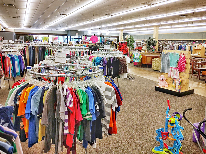 A rainbow of possibilities! This clothing section is like raiding the closet of every cool aunt you've ever had.