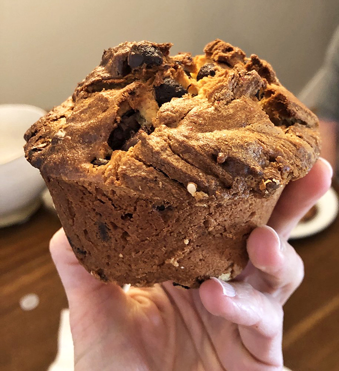 Meet the Hulk of muffins! This chocolate chip behemoth is ready to smash your hunger and satisfy your sweet tooth in one mighty bite.