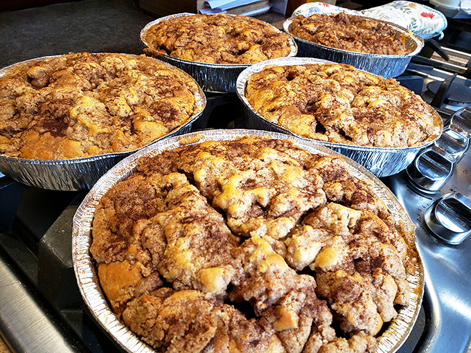 Cinnamon streusel pies that are basically breakfast masquerading as dessert. With a topping this good, you'll wonder why you ever settled for plain old crumble. It's the crown jewel of comfort food.