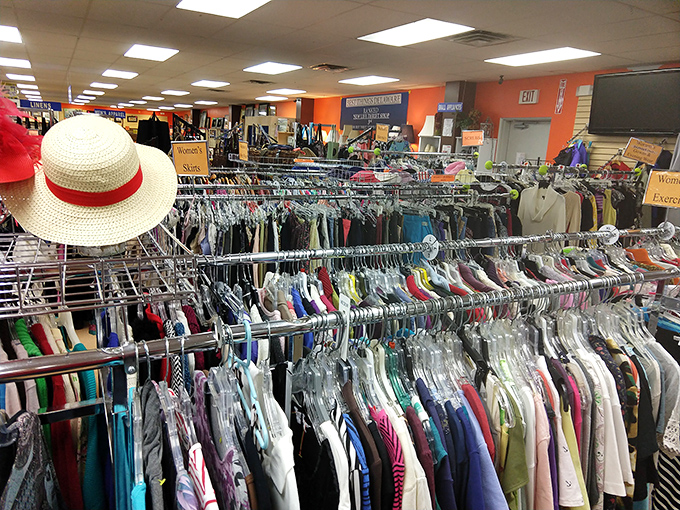"Fashion time machine, no flux capacitor required." Racks of possibility await, where vintage vibes meet modern bargain hunting. It's like raiding your cool aunt's closet, but better.