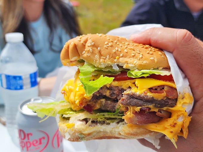 Double trouble or double delight? This towering cheeseburger is the Everest of lunch &ndash; a conquest worth bragging about.