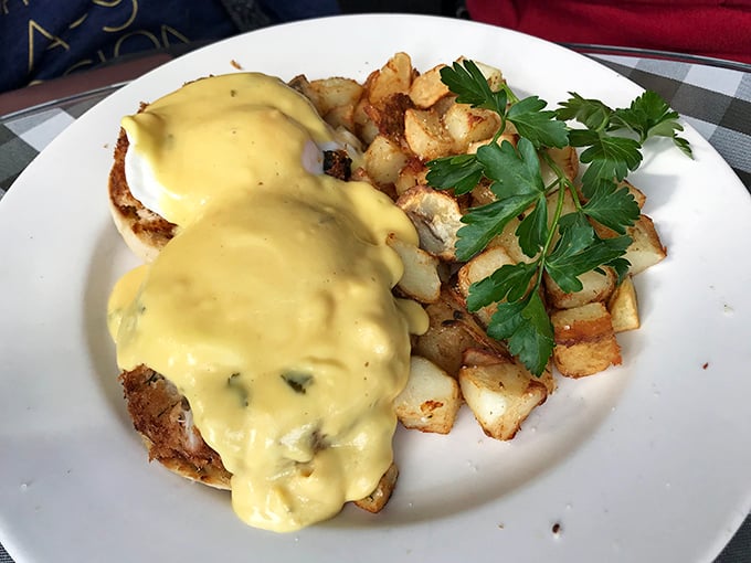 Eggs-cellent adventure! The Kettle's eggs benedict is a breakfast blockbuster, with hollandaise sauce stealing the show like butter in a Bertolucci film.