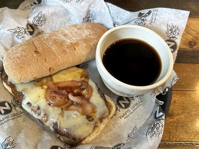 Meet the French Dip's cooler cousin. This sandwich isn't just dipped, it's fully committed to flavor immersion.