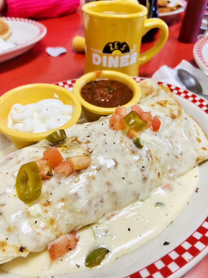 Holy guacamole! This burrito is so stuffed, it's practically the Marlon Brando of Mexican cuisine. Prepare for a flavor fiesta!