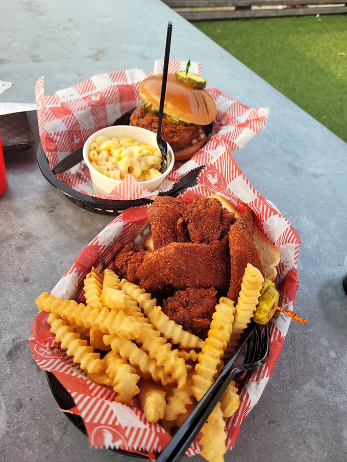 Hot wings and cool fries, a match made in culinary heaven! This plate is like a delicious yin and yang of textures and flavors.
