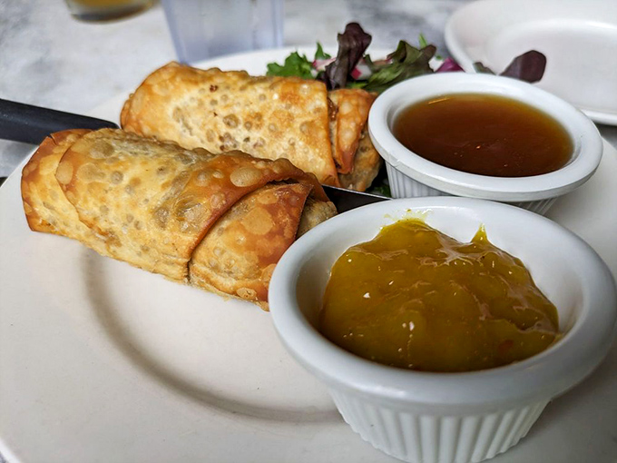 Jewish egg rolls: proof that culinary innovation doesn't need to be complicated. Corned beef, kraut, and kishka rolled up like edible happiness.