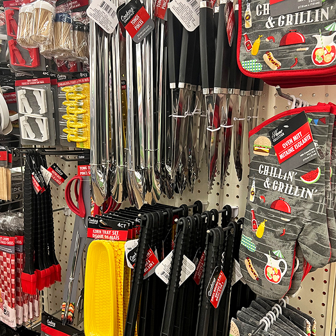 Kitchen gadget heaven for the culinary curious. Those tongs could flip burgers at your next cookout or serve as emergency back-scratchers.
