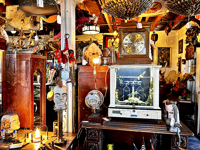 Time stands still, yet ticks on in this corner. It's like stepping into a steampunk version of "The Curious Case of Benjamin Button."