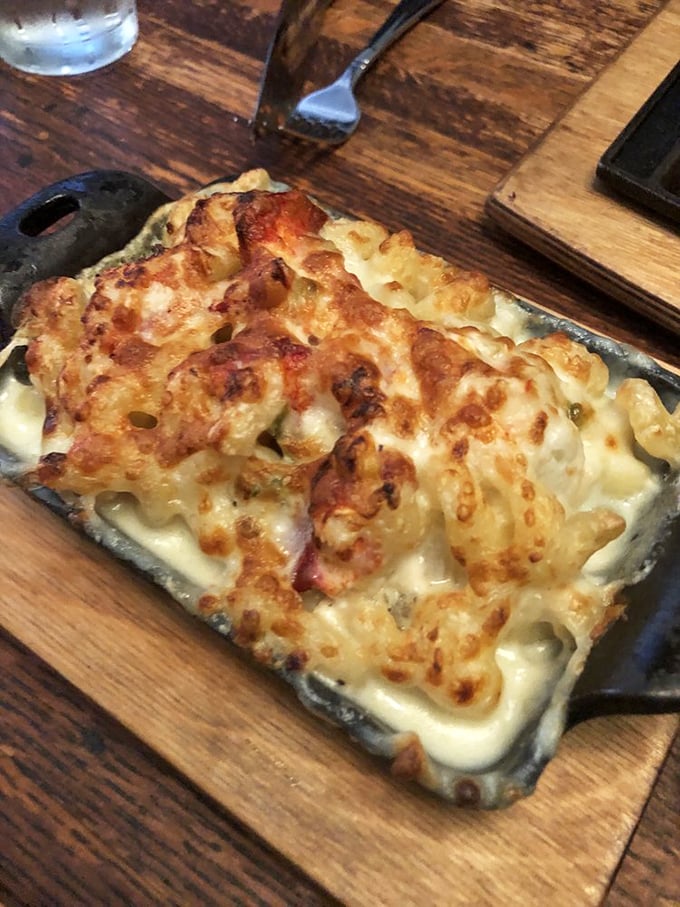 Mac and cheese, you've been promoted! This lobster-laden version is what comfort food dreams are made of. Calories? Never heard of 'em.