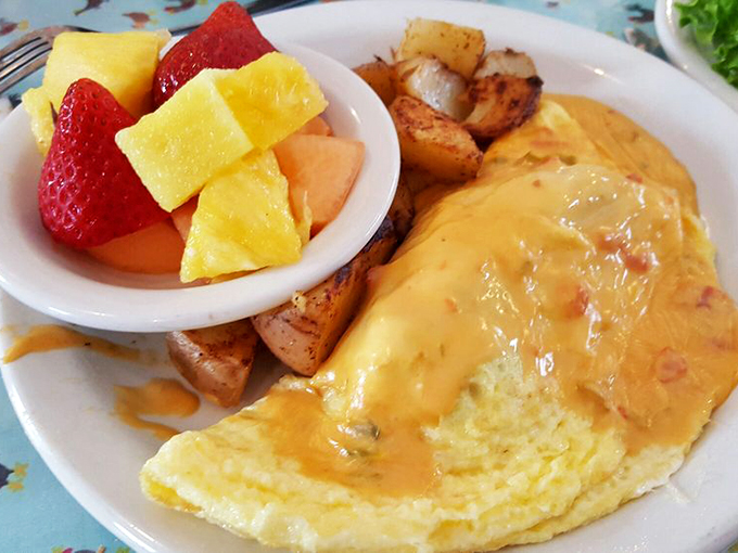 Say cheese! The Magnolia Omelette is a gooey, cheesy spectacle that'll make you wonder why you ever settled for plain eggs. It's like a warm hug for your taste buds.